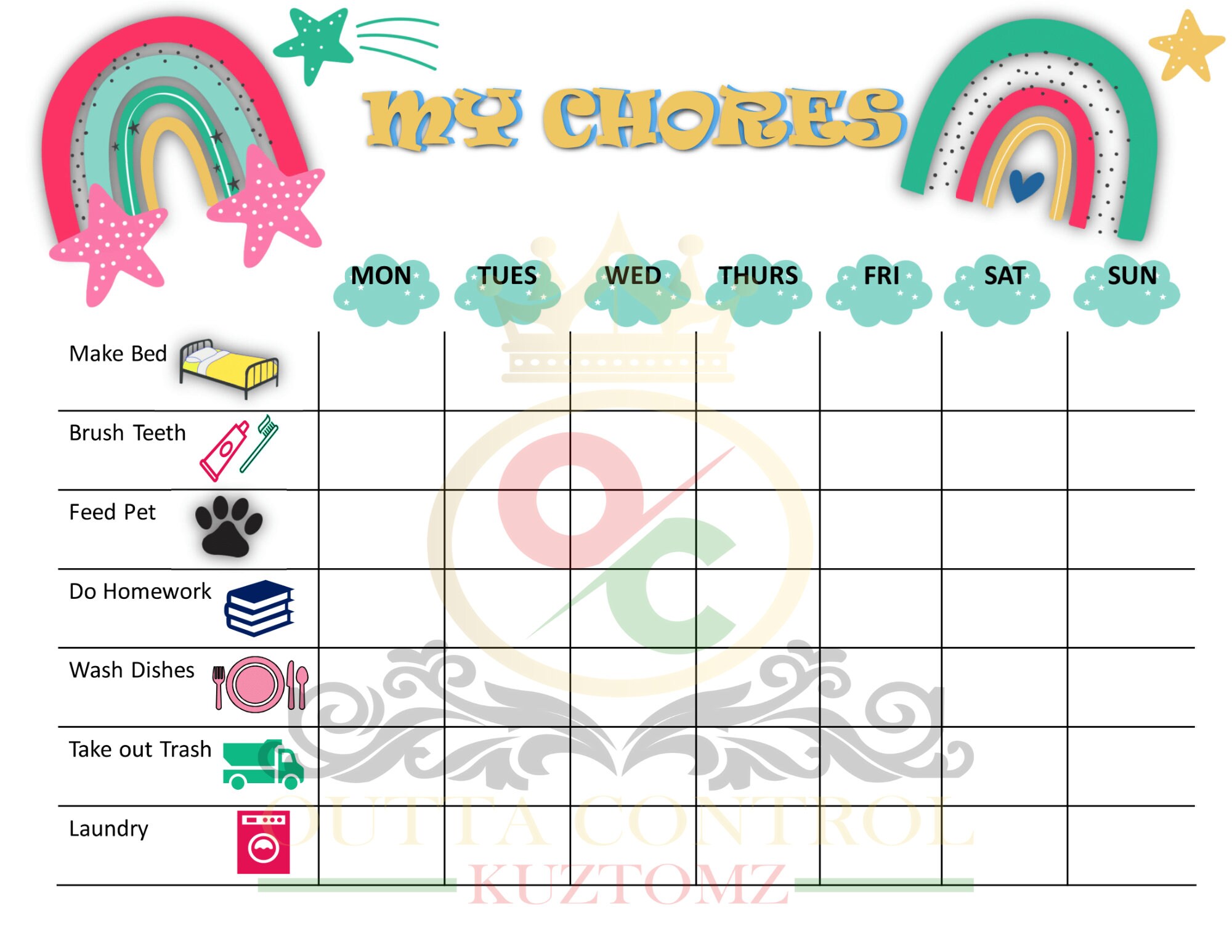 Printable Rainbow Clouds Themed Planner For Girls Pink Png | Etsy