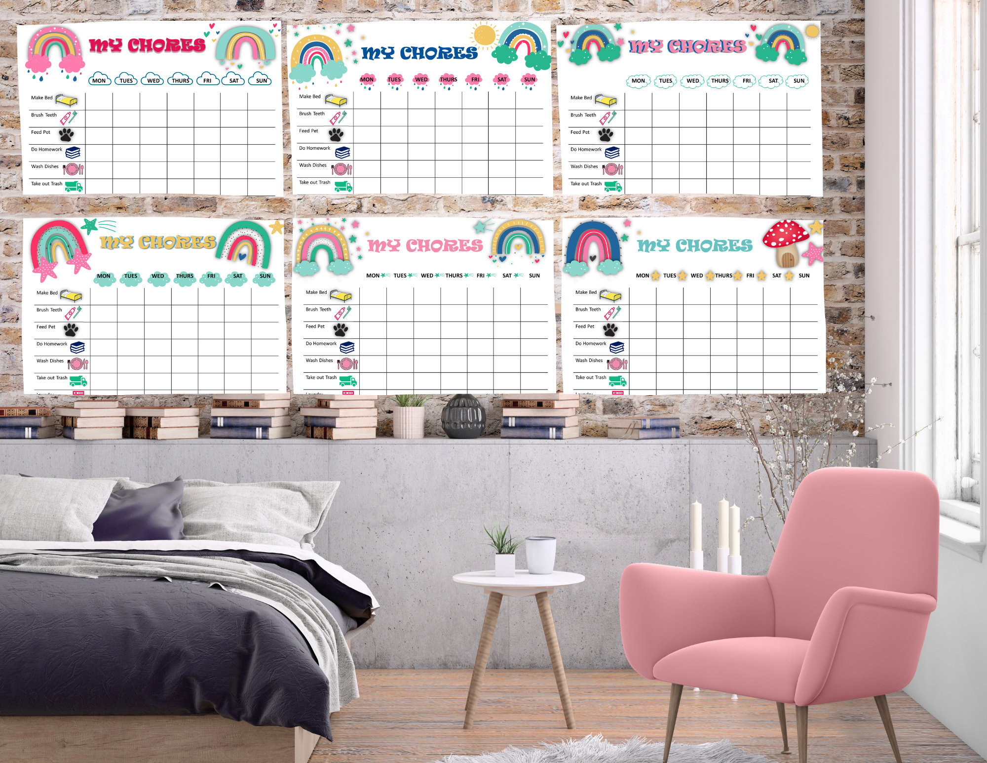 Printable Rainbow Clouds Themed | Planner for Girls | Pink Png | Chore ...