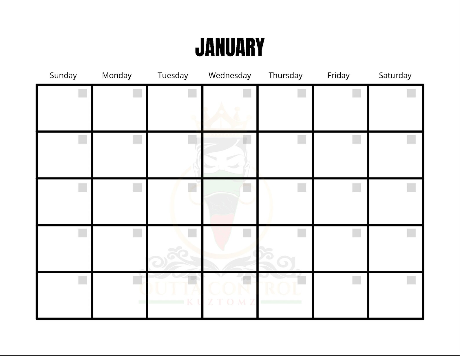 Blank 12 Month Calendar Printable Jpeg and PDF Format Calendar Vertical ...