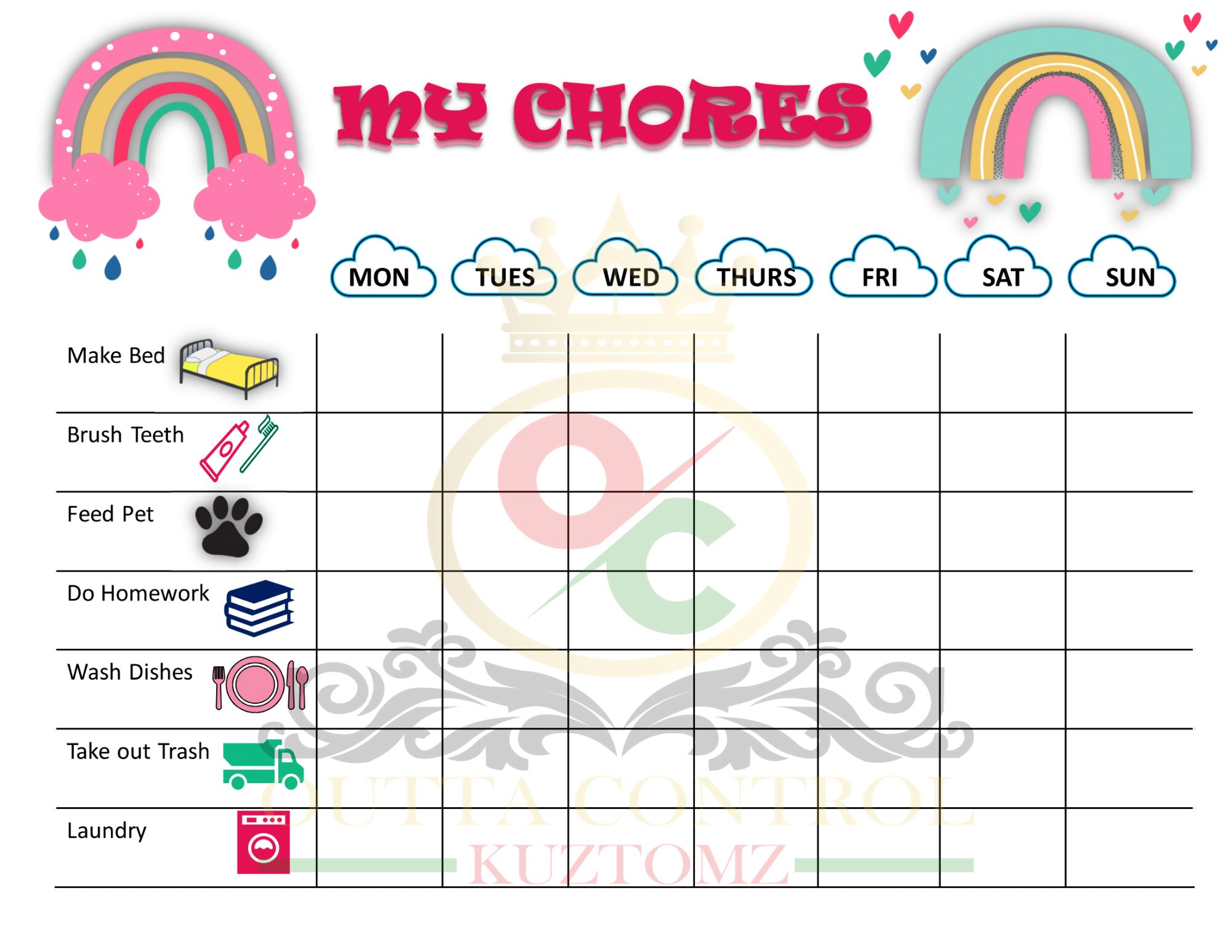 Printable Rainbow Clouds Themed Planner For Girls Pink Png | Etsy