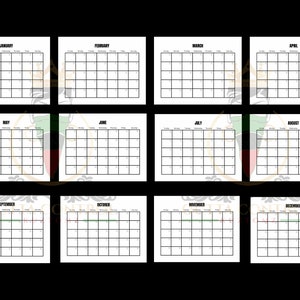 Blank 12 Month Calendar Printable | Jpeg and PDF Format Calendar ...