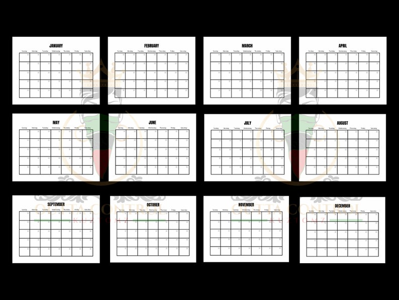 Blank 12 Month Calendar Printable Jpeg and PDF Format Calendar Vertical ...
