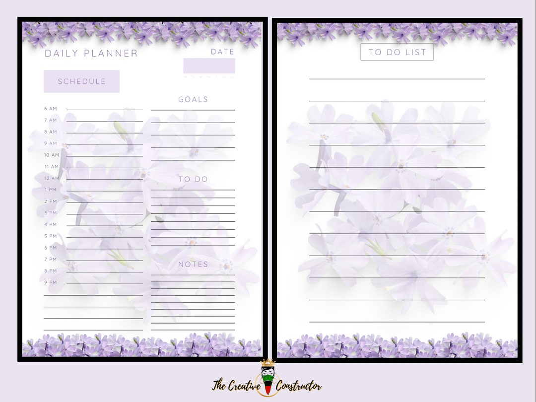 Printable Purple Flower Theme Daily Weekly Monthly Calendar | To-do ...