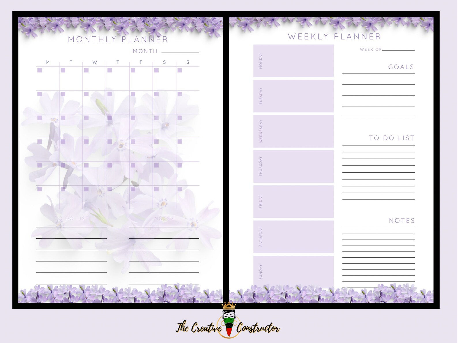 Printable Purple Flower Theme Daily Weekly Monthly Calendar | To-do ...