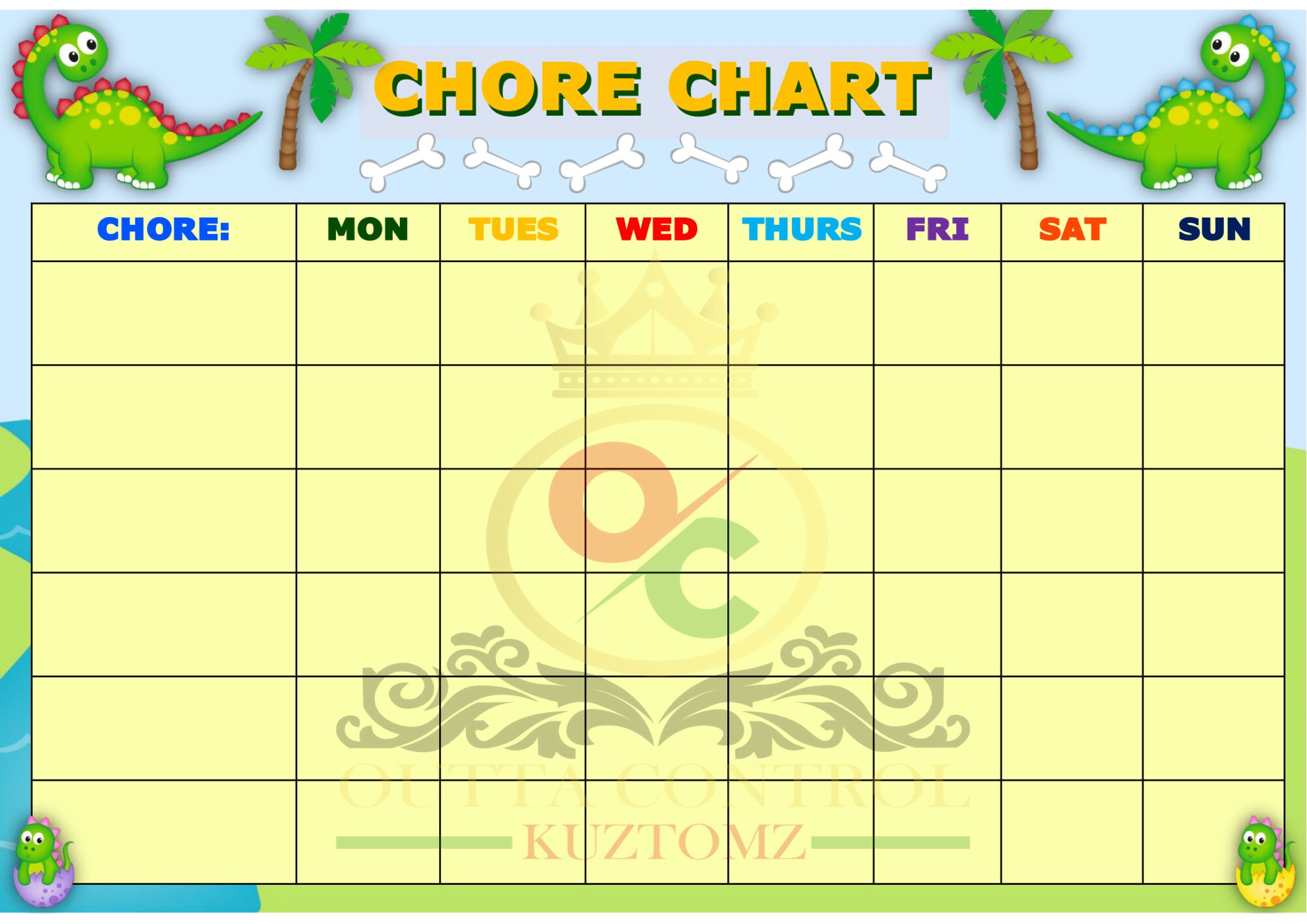 Dinosaur Dino Printable Calendar Homework Chore Tracker - Etsy