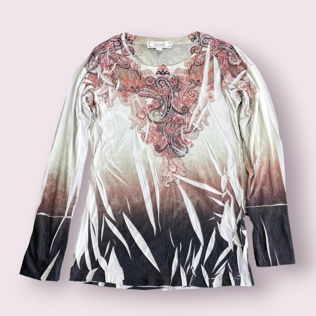 Vintage Y2k Top. 90s Floral Paisley Fairy Grunge Blouse. Long Sleeve ...