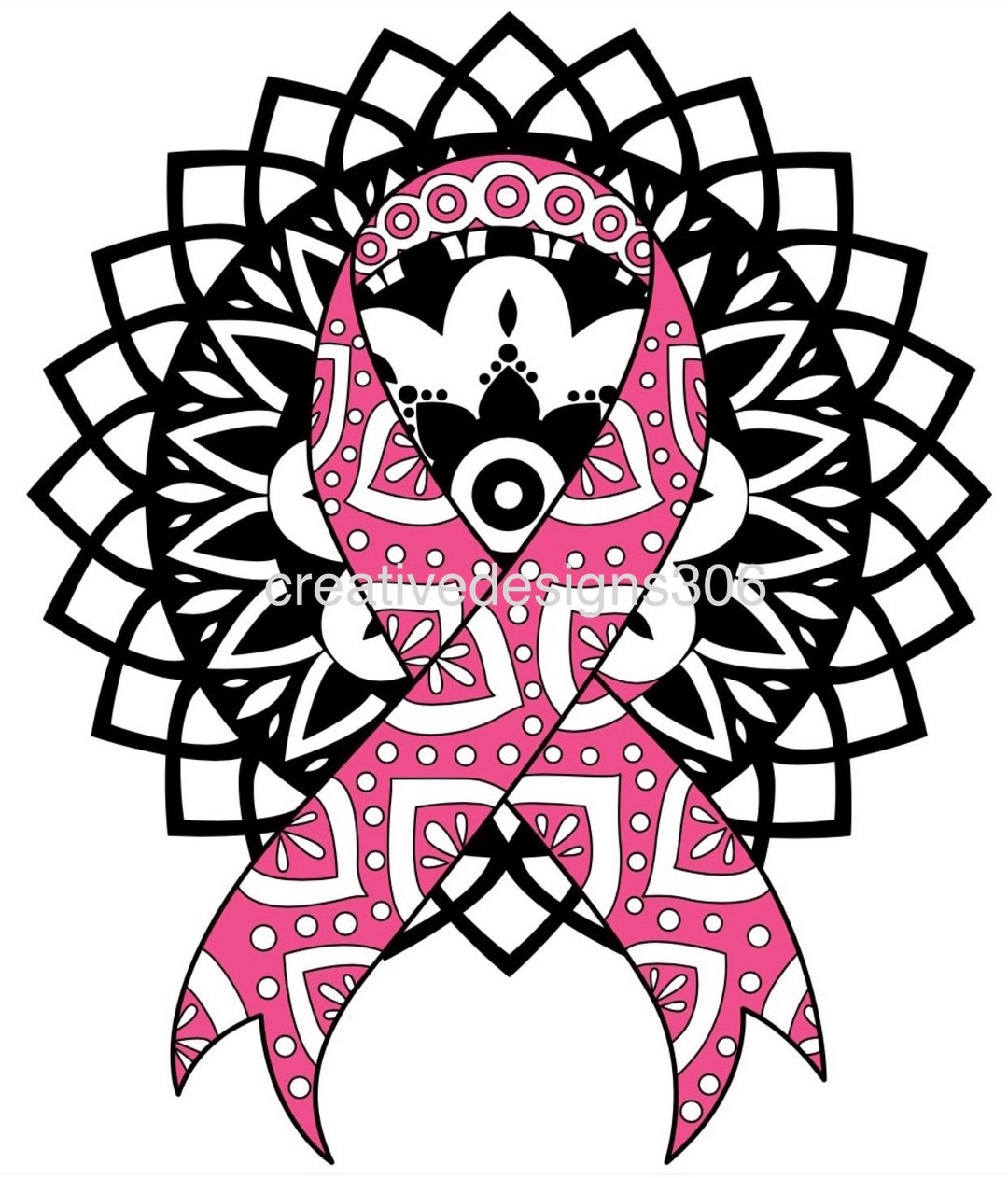 Creativedesigns306 Coloring Svg, Png, Jpg. Cancer Ribbon Mandala. - Etsy