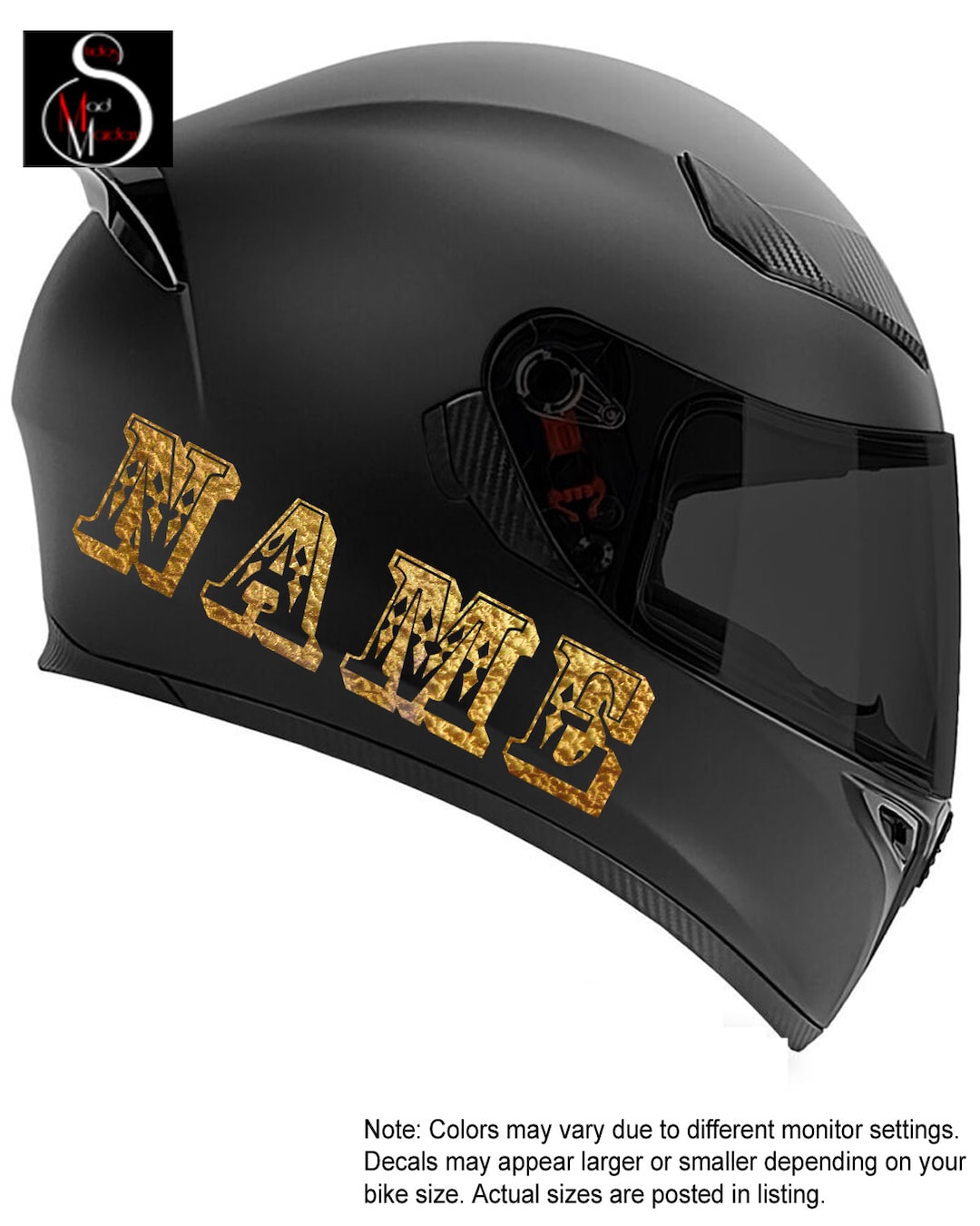 Helmet Decals Set of 2 Custom Name. Pick Your Color Metal or Standard ...