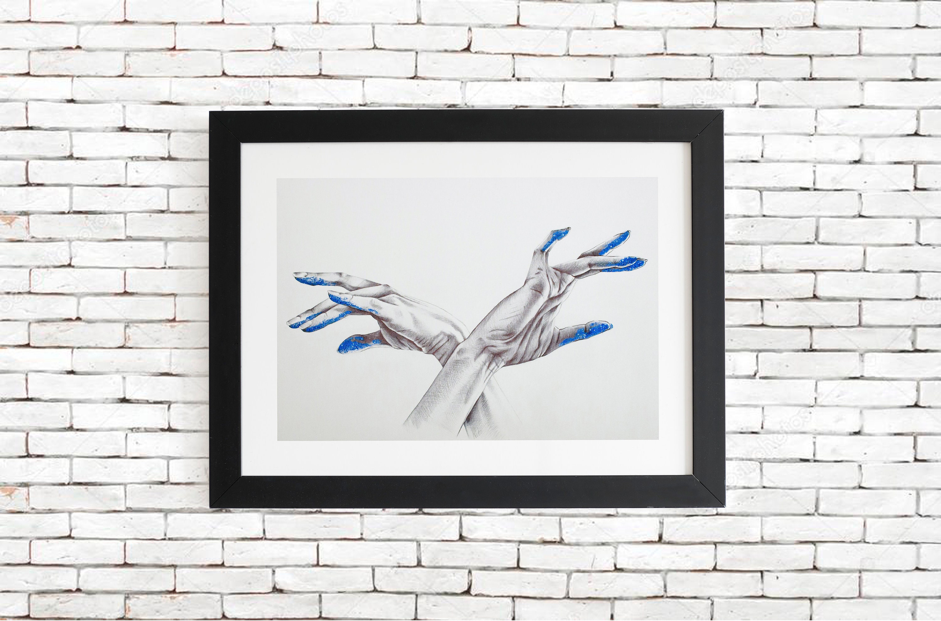 Hands & Blue Fingers - Pen Ink Printable Drawing Print - INSTANTLY ...