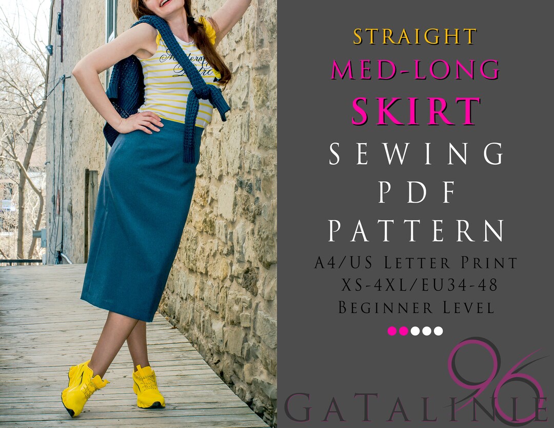 Straight Midi Skirt With Back Vent Cut * Instant Download PDF Sewing ...