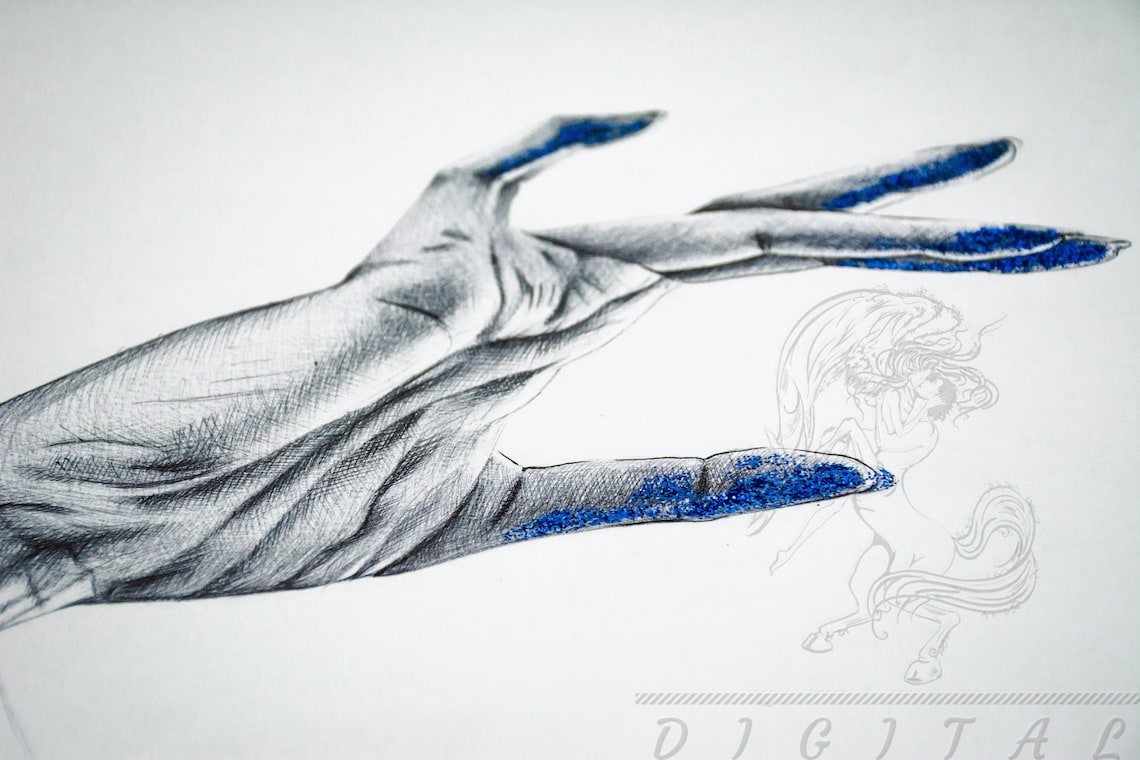 Hands & Blue Fingers Pen Ink Printable Drawing Print - Etsy UK