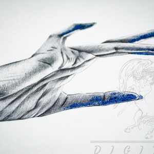 Hands & Blue Fingers - Pen Ink Printable Drawing Print - INSTANTLY ...