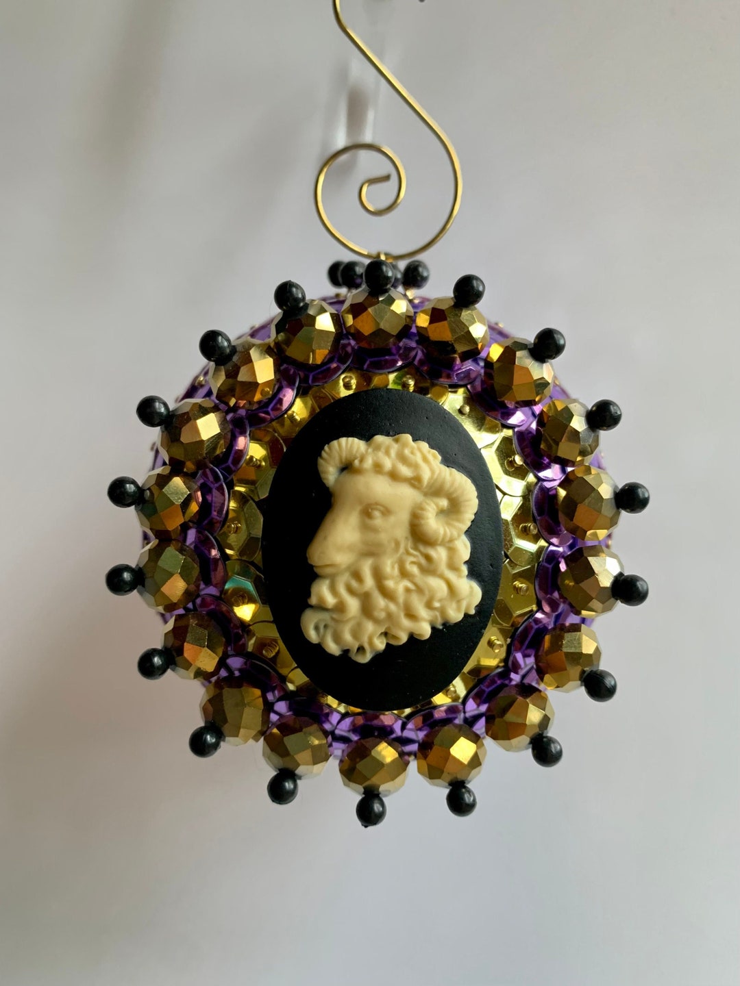 Aries Ornament / Handmade Sequin Pushpin Christmas Ornament / Zodiac ...