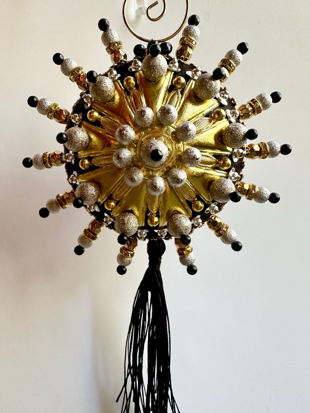 Satin Pushpin Ornament - Black, Silver and Gold Vintage-inspired ...