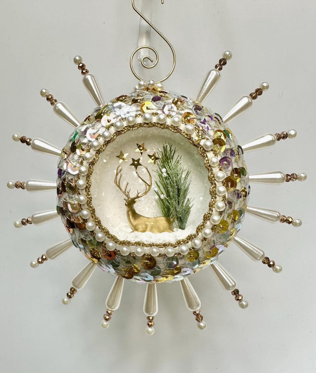 Miniature Gold Buck Diorama Christmas Ornament / Vintage-inspired ...
