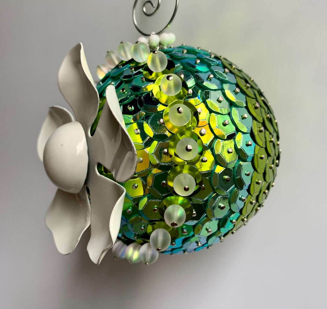 Sequined & Beaded Vintage Inspired Pushpin Ornament / White Enamel ...