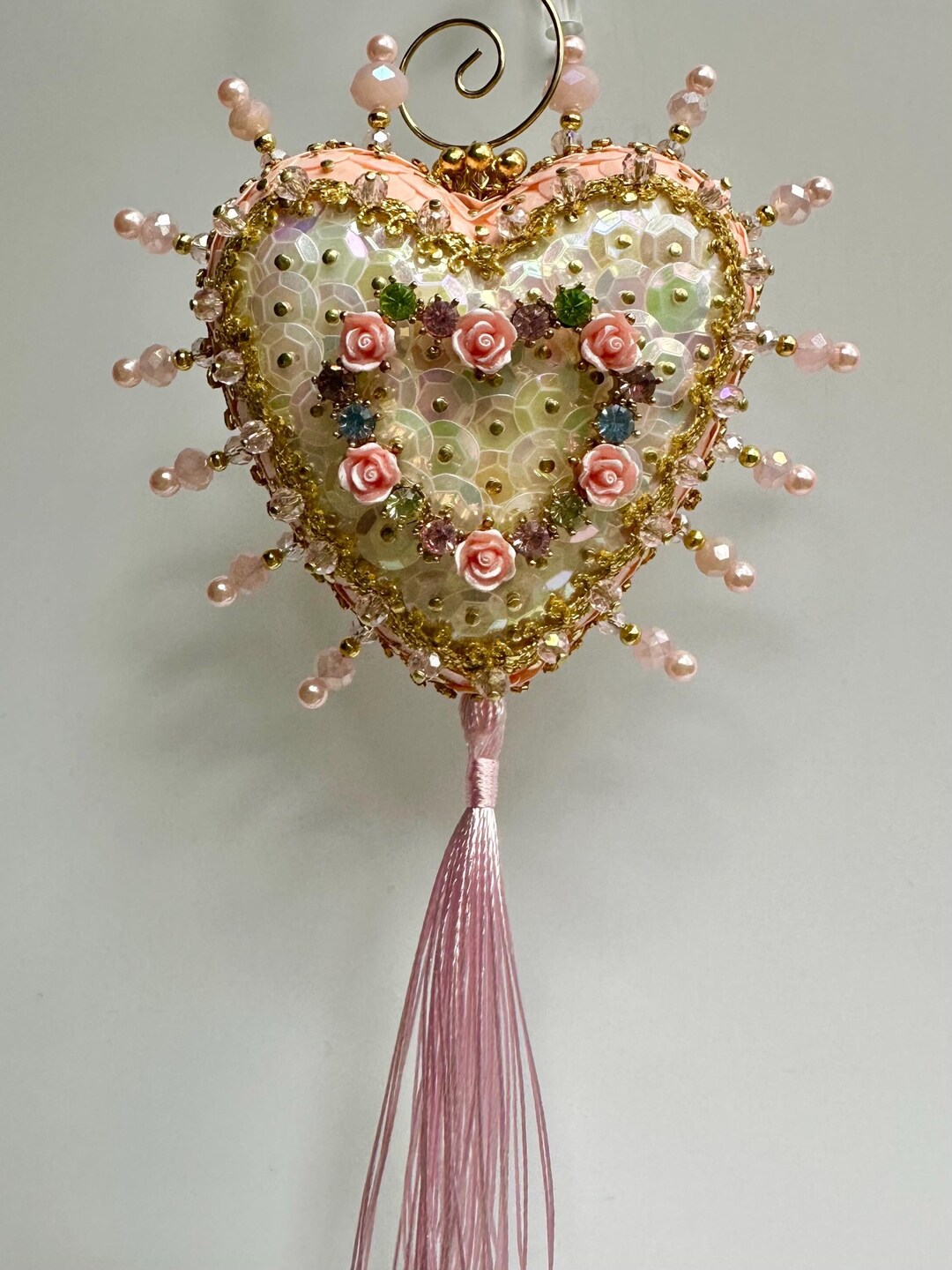 Heart-shaped Sequin and Beaded Pushpin Ornament With Vintage Heart ...