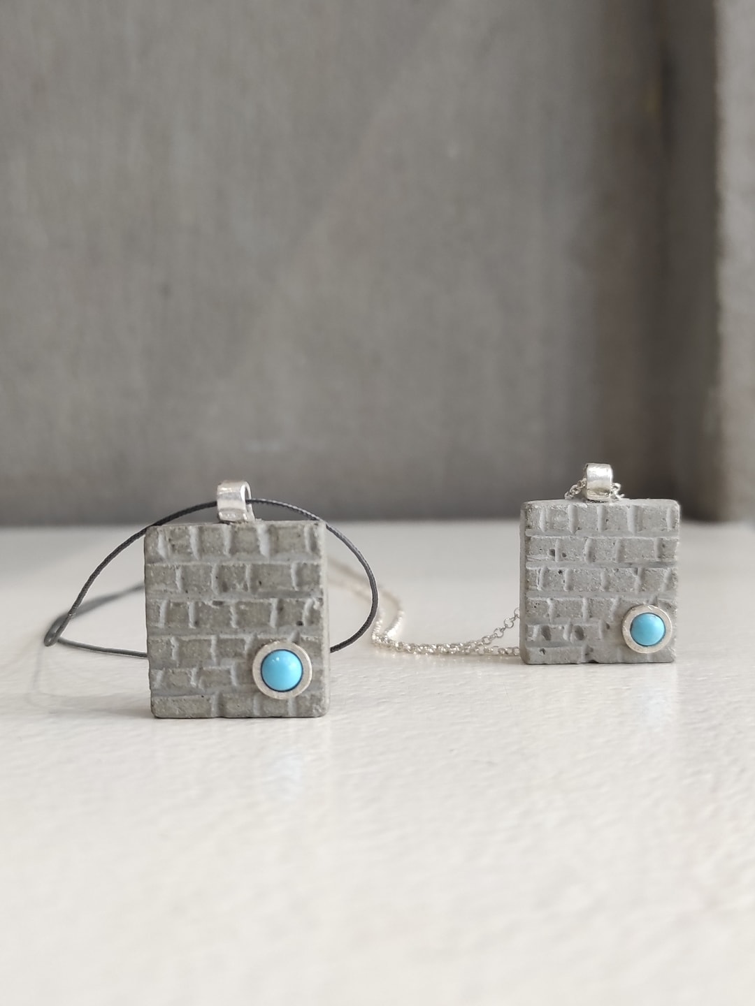 Concrete Square Pendant Necklace Geometric Pendant Minimal Grey ...