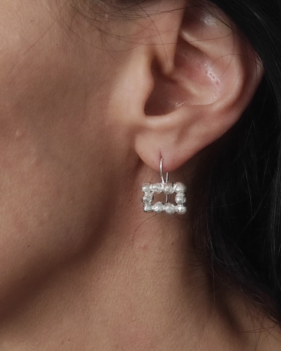 Rectangle Silver Bubble Earrings 925 Silver Dangle Open Earrings ...