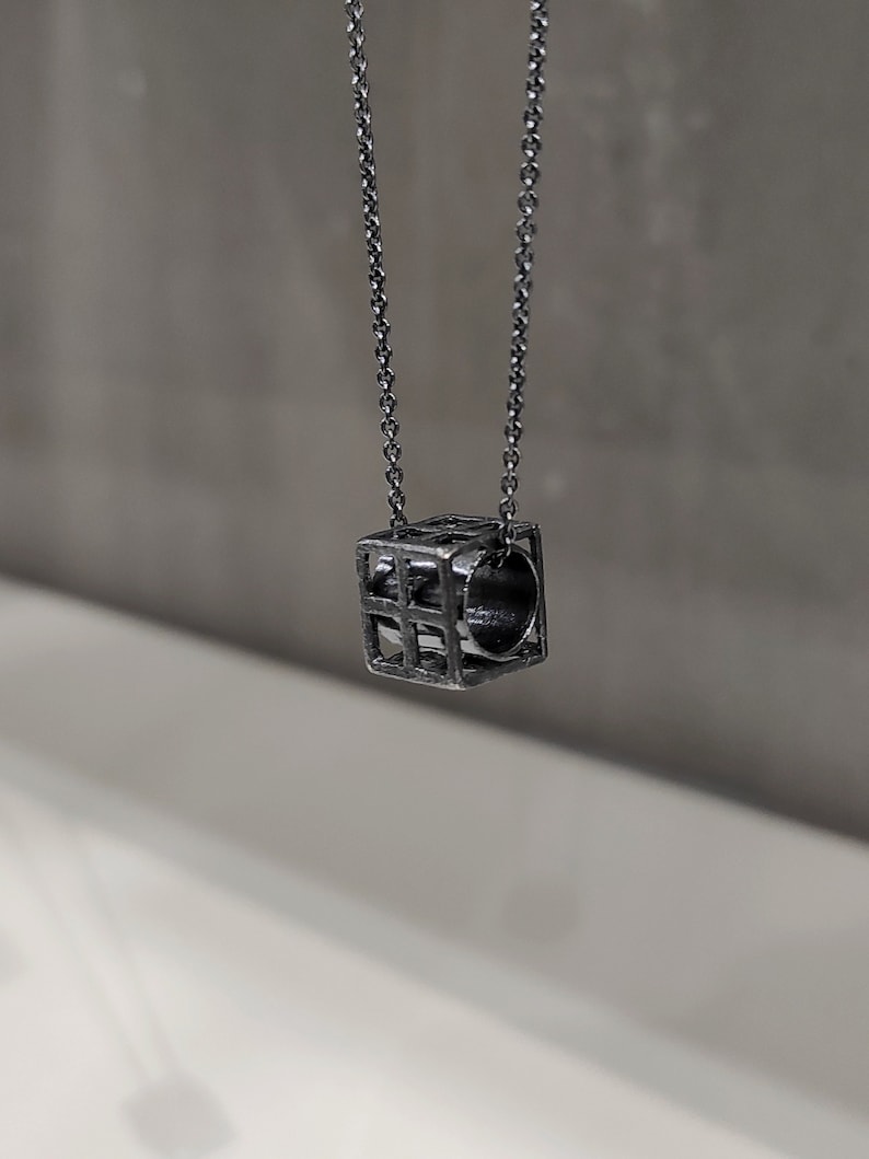 Cube Pendant Necklace Oxidized Silver Pendant Necklace Perforated Cube ...