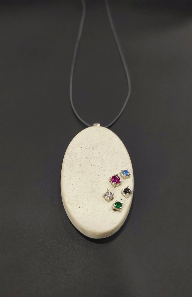 Oval Concrete Pendant Necklace White Concrete Pendant With Coloured ...