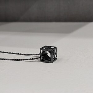 Cube Pendant Necklace Oxidized Silver Pendant Necklace Perforated Cube ...