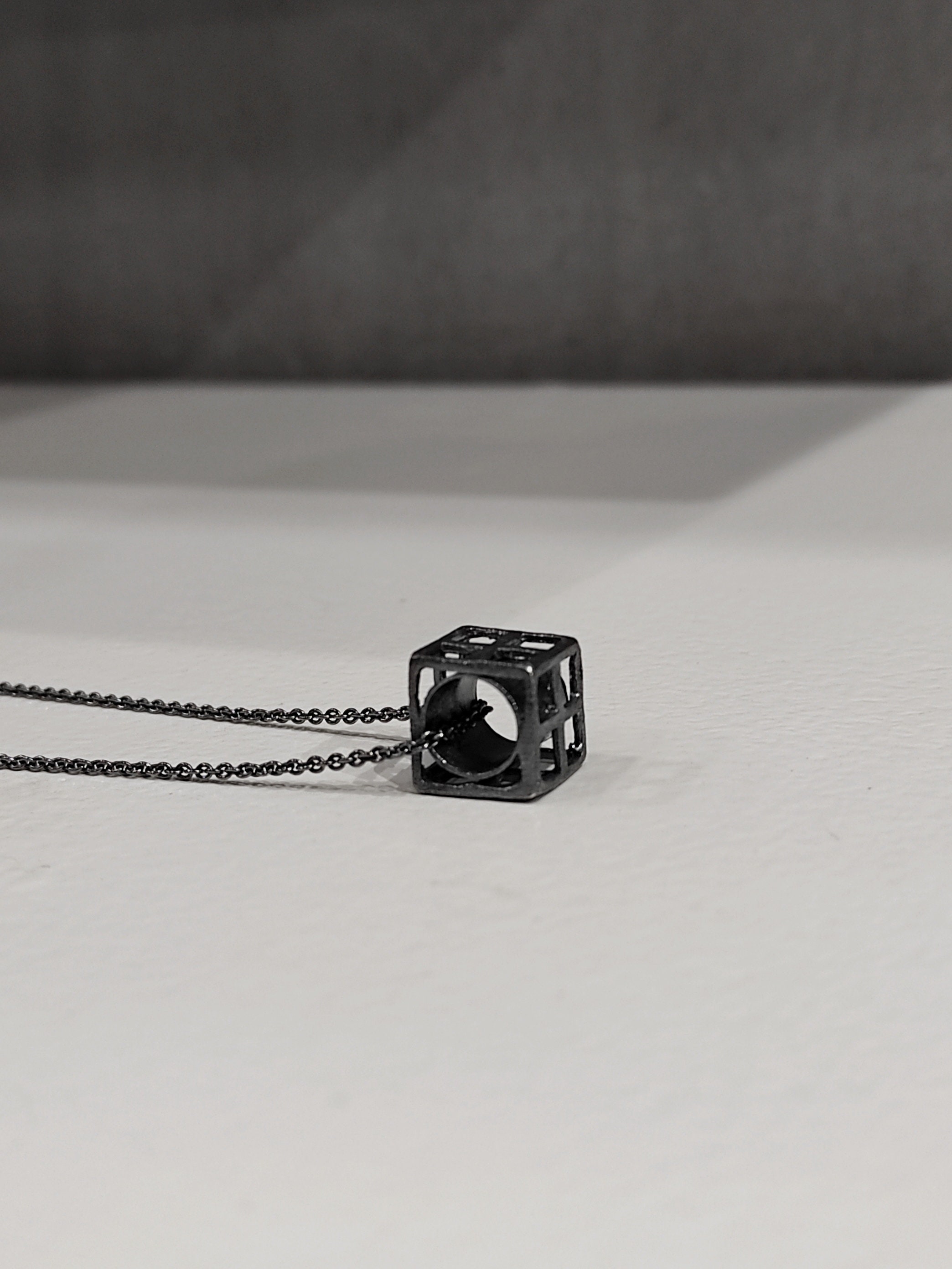 Cube Pendant Necklace Oxidized Silver Pendant Necklace Perforated Cube ...