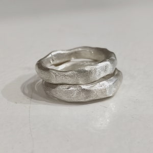 Organic Handmade Ring Sterling Silver Solid Silver Ring Matte Rough Hammered Ring Stackable Band ...