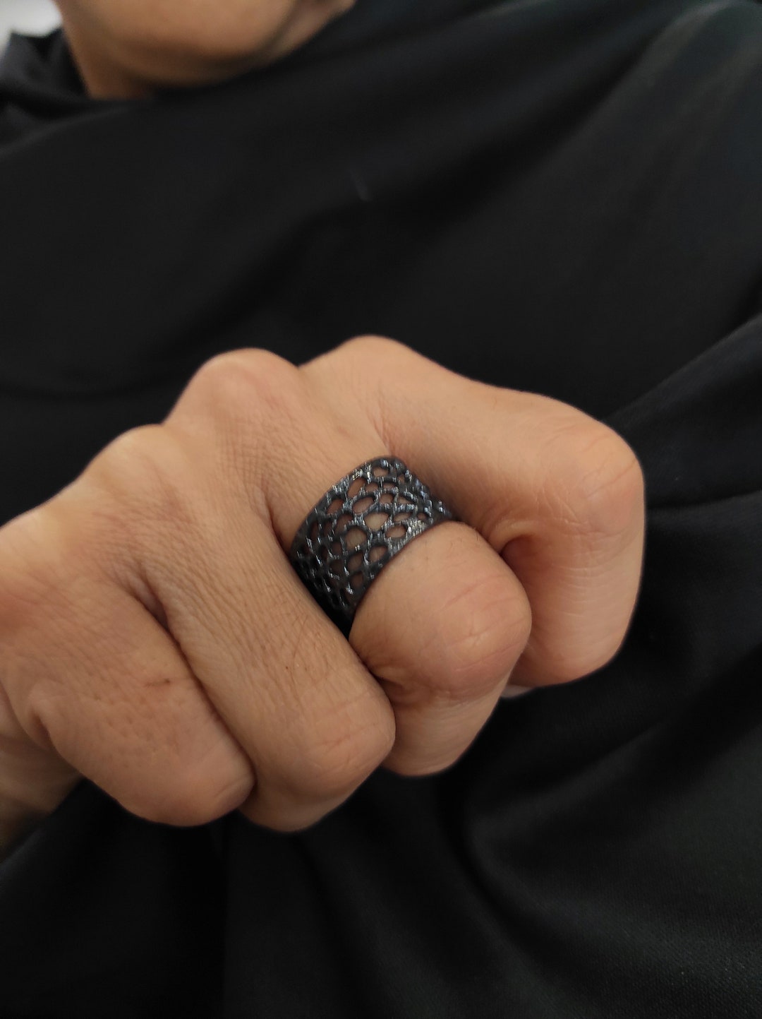 Perforated Wide Silver Ring Oxidized Silver Ring Wide Flat Ring ...