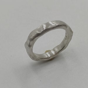 Organic Handmade Ring Sterling Silver Solid Silver Ring Matte Rough Hammered Ring Stackable Band ...