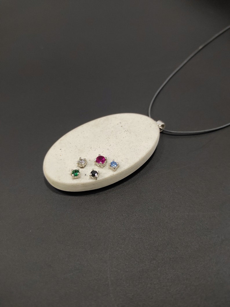 Oval Concrete Pendant Necklace White Concrete Pendant With Coloured ...