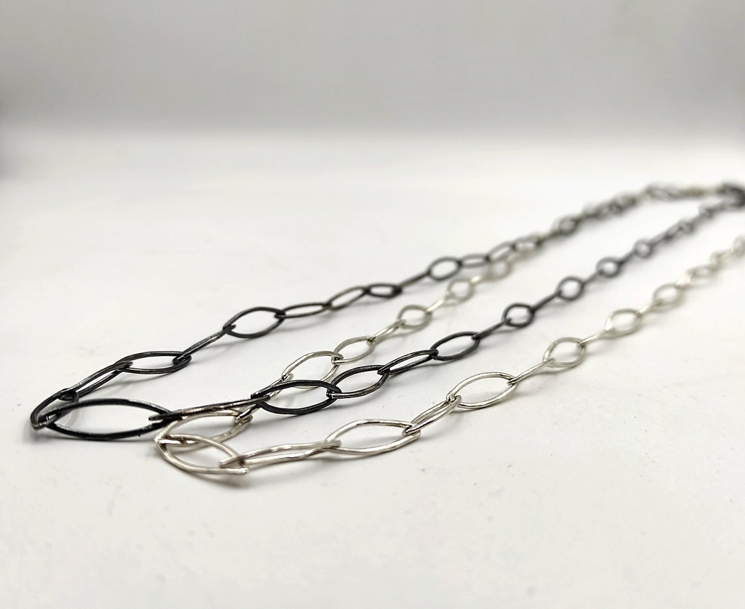 Long Silver Link Chain Oxidized Silver Long Link Chain Oval Oblong Link ...