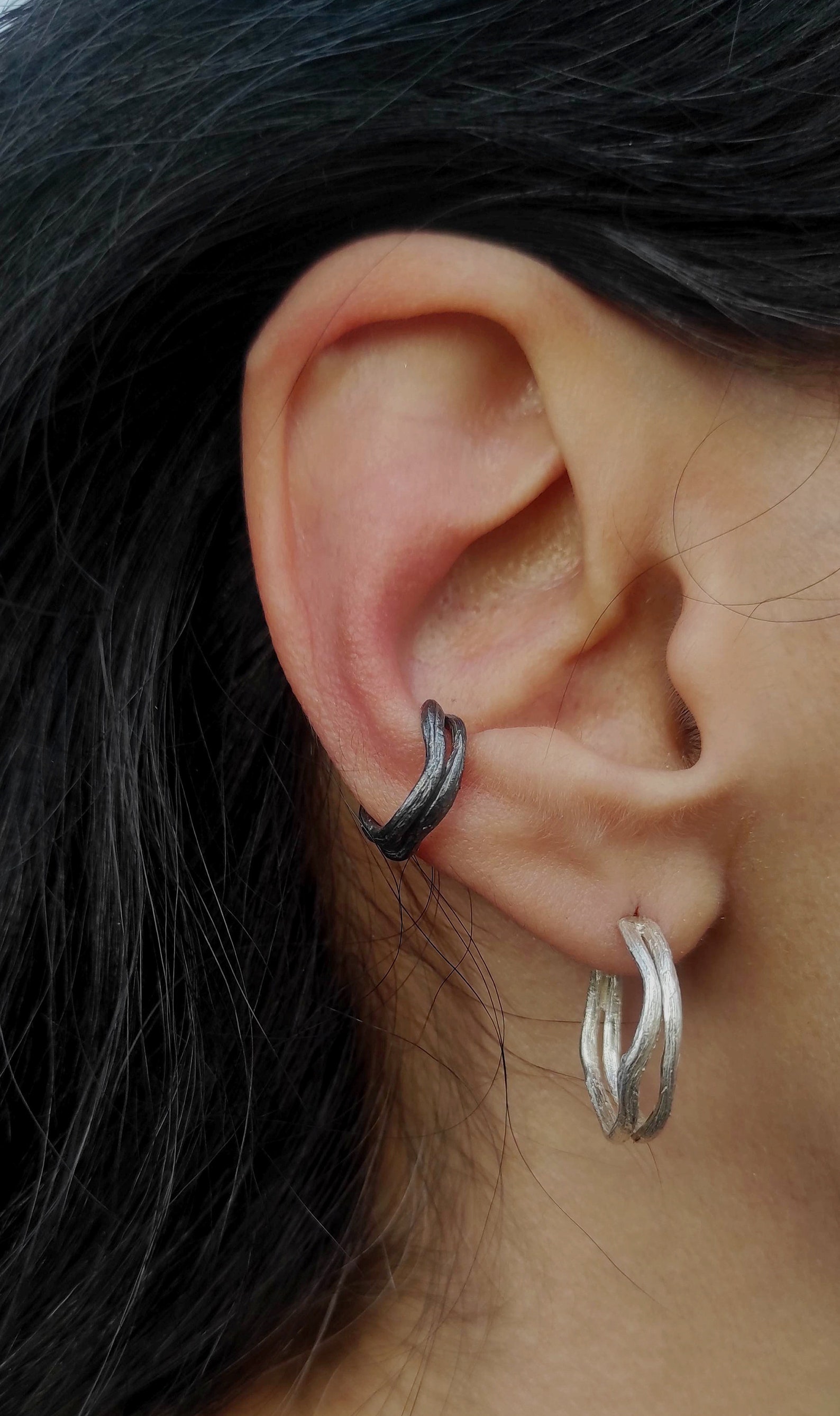 Textured Sterling Silver Ear Cuff Oxidized Silver Ear Cuff No Piercing ...