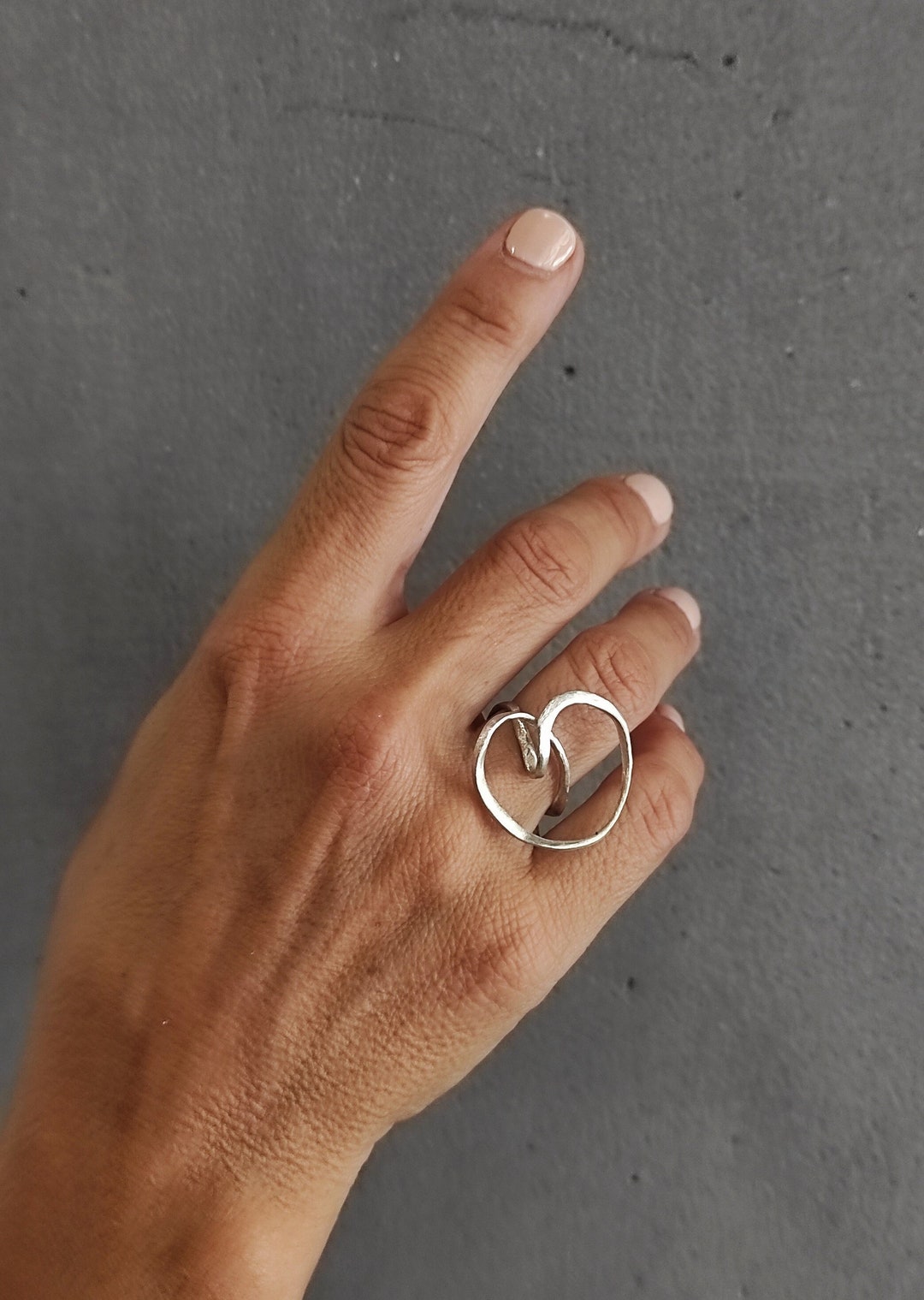 Silver Irregular Open Ring,abstract Statement Ring,large Unique ...