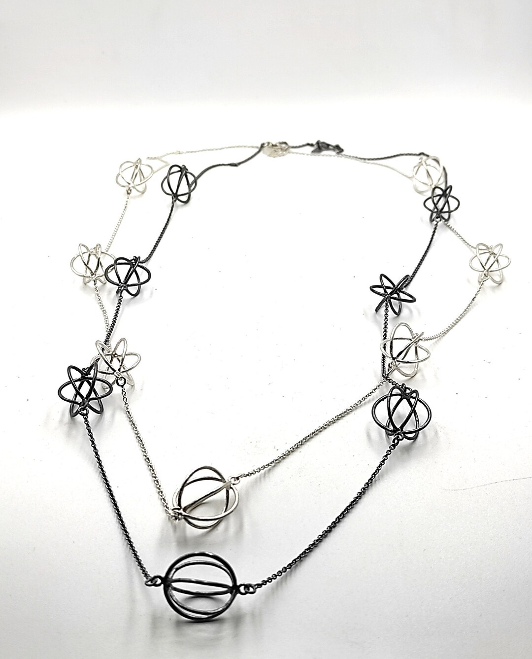 Long Silver Chain Necklace,silver Wire Balls on Chain,long Chain ...