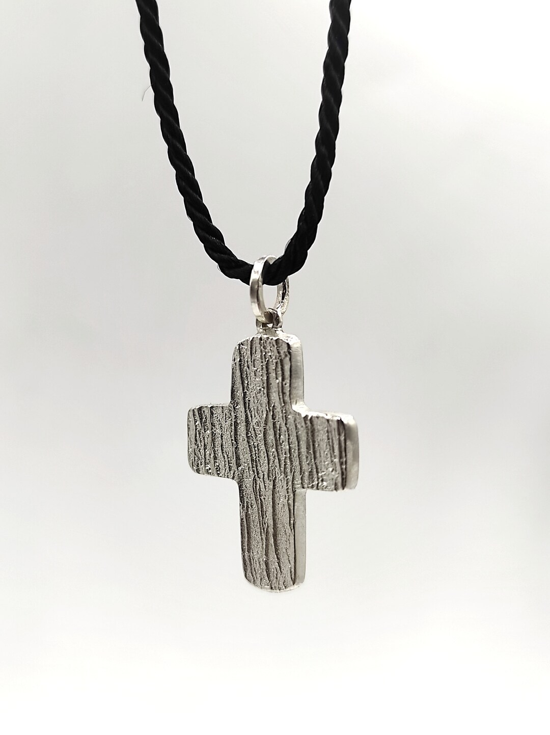 Mens Silver Cross Textured Silver Cross Necklace With Cross Pendant ...