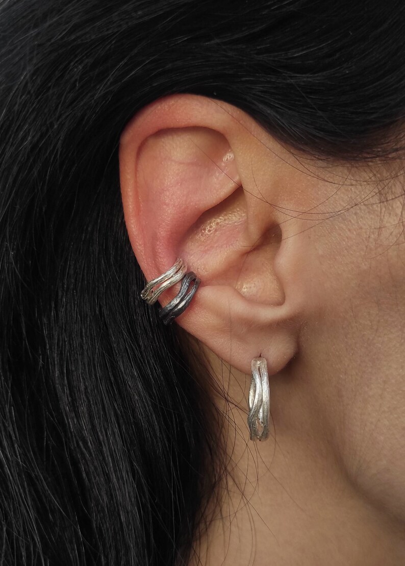 Textured Sterling Silver Ear Cuff Oxidized Silver Ear Cuff No Piercing ...