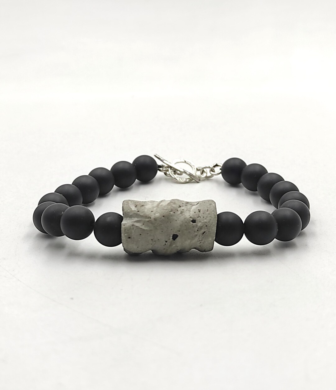 Matte Black Onyx Bracelet Onyx Bracelet With Irregular Grey Concrete ...