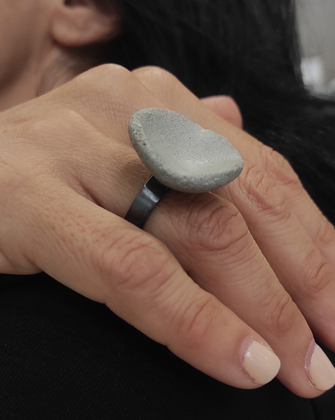 Concave Concrete Disc Ring,oxidized Silver Ring With Concrete,statement ...