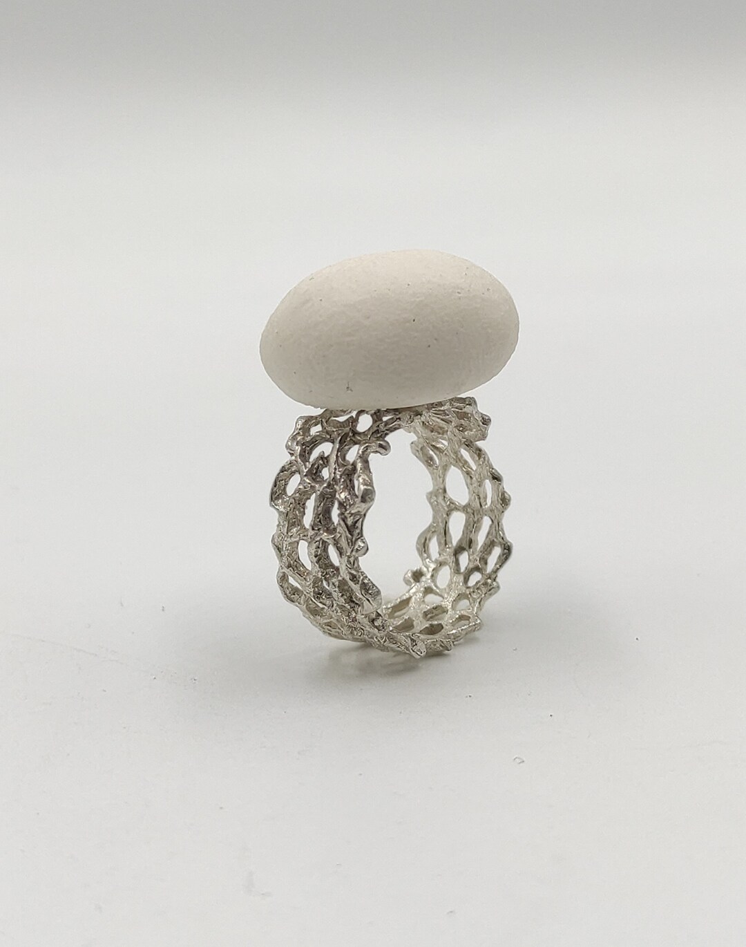 White Porcelain Silver Ring,perforated Band,solid Sterling Silver Ring ...