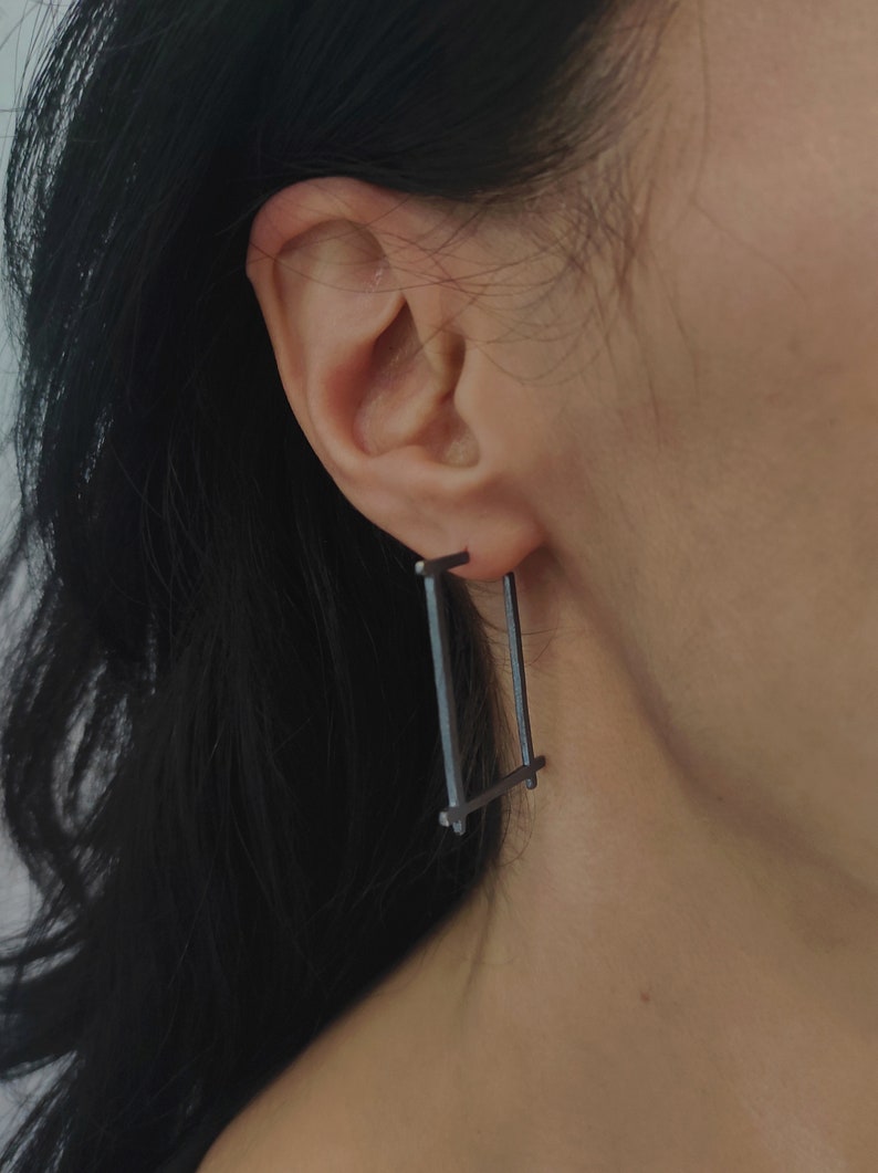 Rectangles Silver Hoop Earrings Oxidized Silver Open Hoop Earrings ...