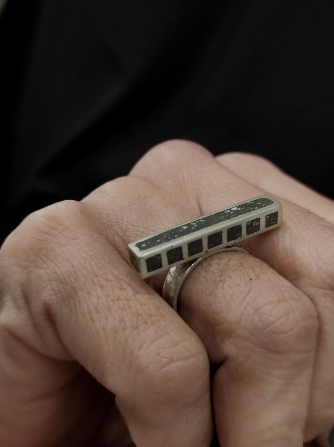 Bar Concrete Silver Ring Geometric Statement Silver Ring Horizontal Bar ...