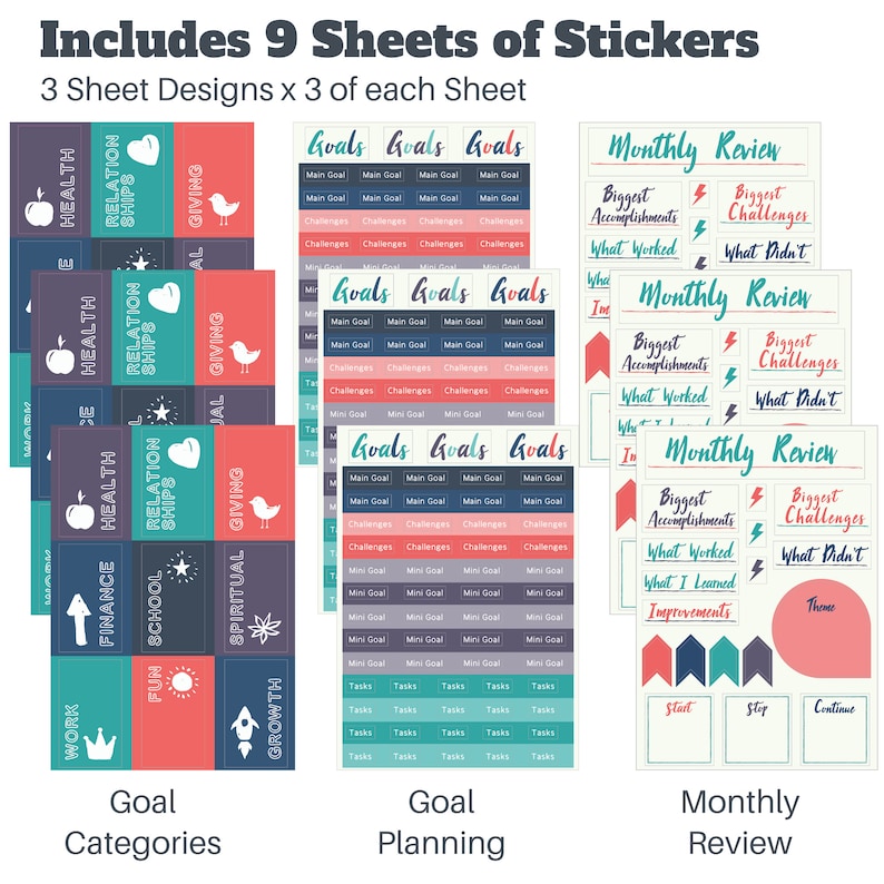 Goal Setting Planner Sticker Set 9 Sheets Goal Setting - Etsy
