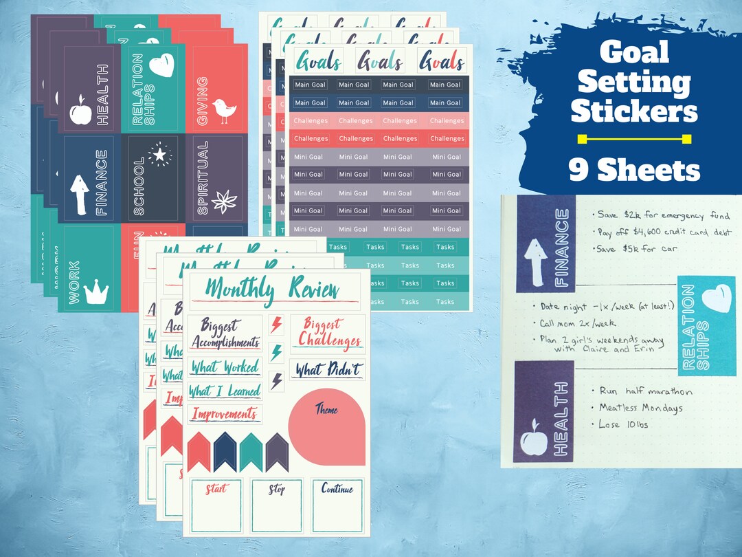 Goal Setting Planner Sticker Set (9 Sheets) - Goal Setting, Planning ...