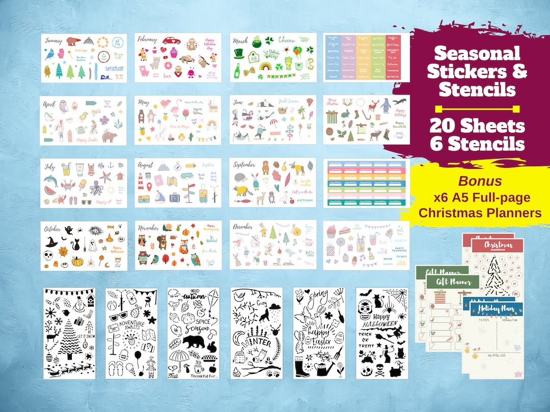 Seasons and Holiday Planner Stickers & Stencils Kit, 22 Sticker Sheets ...