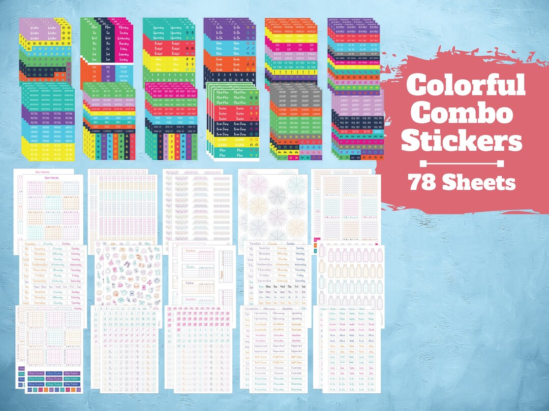 Colorful Combo Weekly Planner Stickers Set - 78 Sheets of Productivity ...
