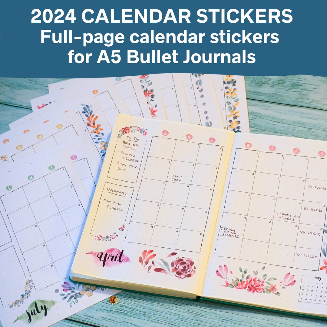 2024 Monthly Calendar Planner Stickers for A5 Bullet Dot Grid Journals ...
