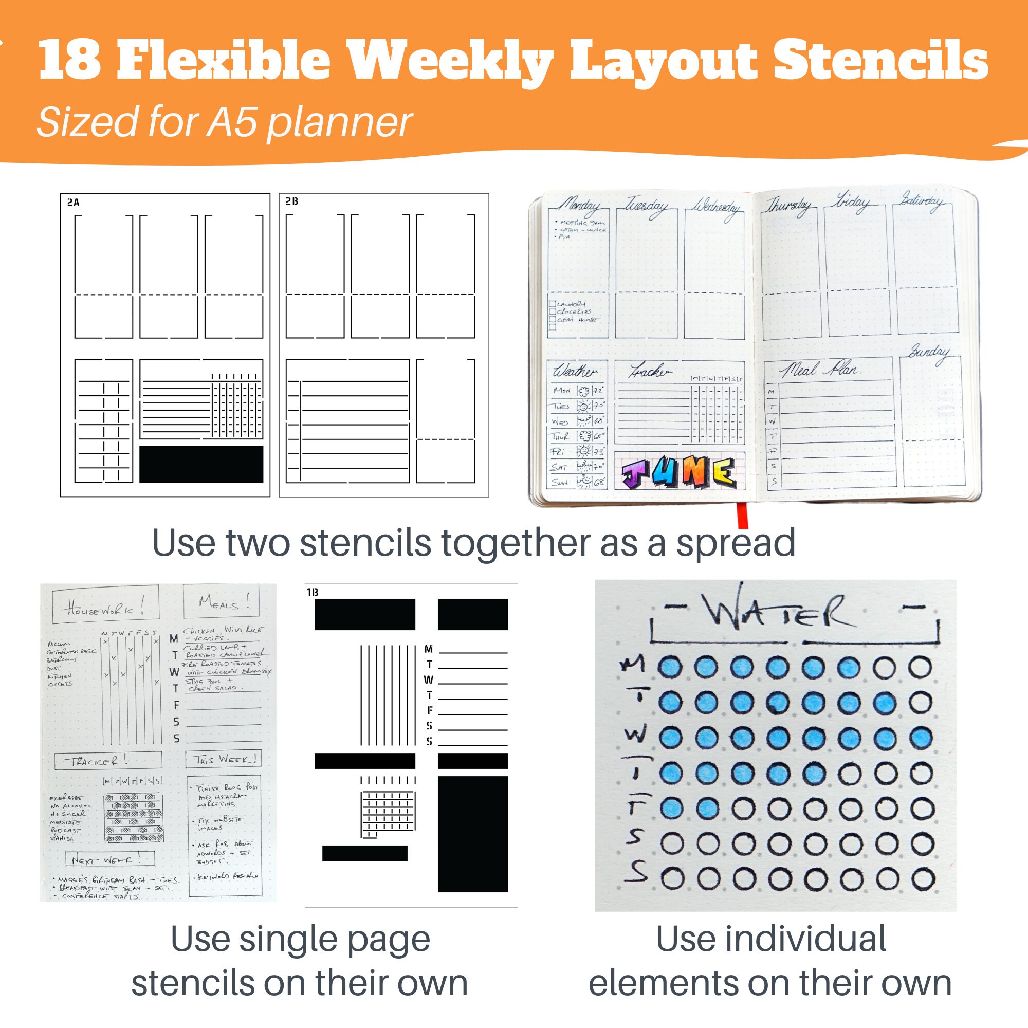 Weekly Planner Layout Journaling Supplies Kit 18 Stencils & - Etsy