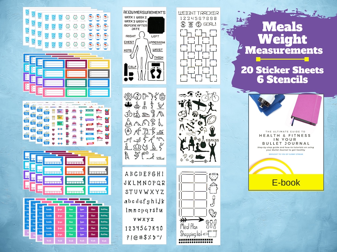 Health and Fitness Stickers & Stencils Set (x20 Sticker Sheets, X6 ...