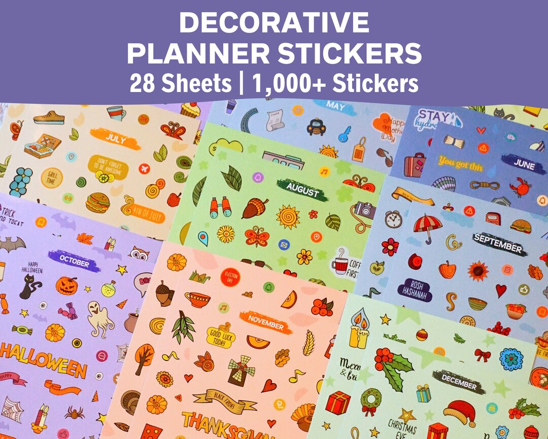 Decorative Planner Stickers (28 Sheets) - Holiday & Seasonal Stickers ...